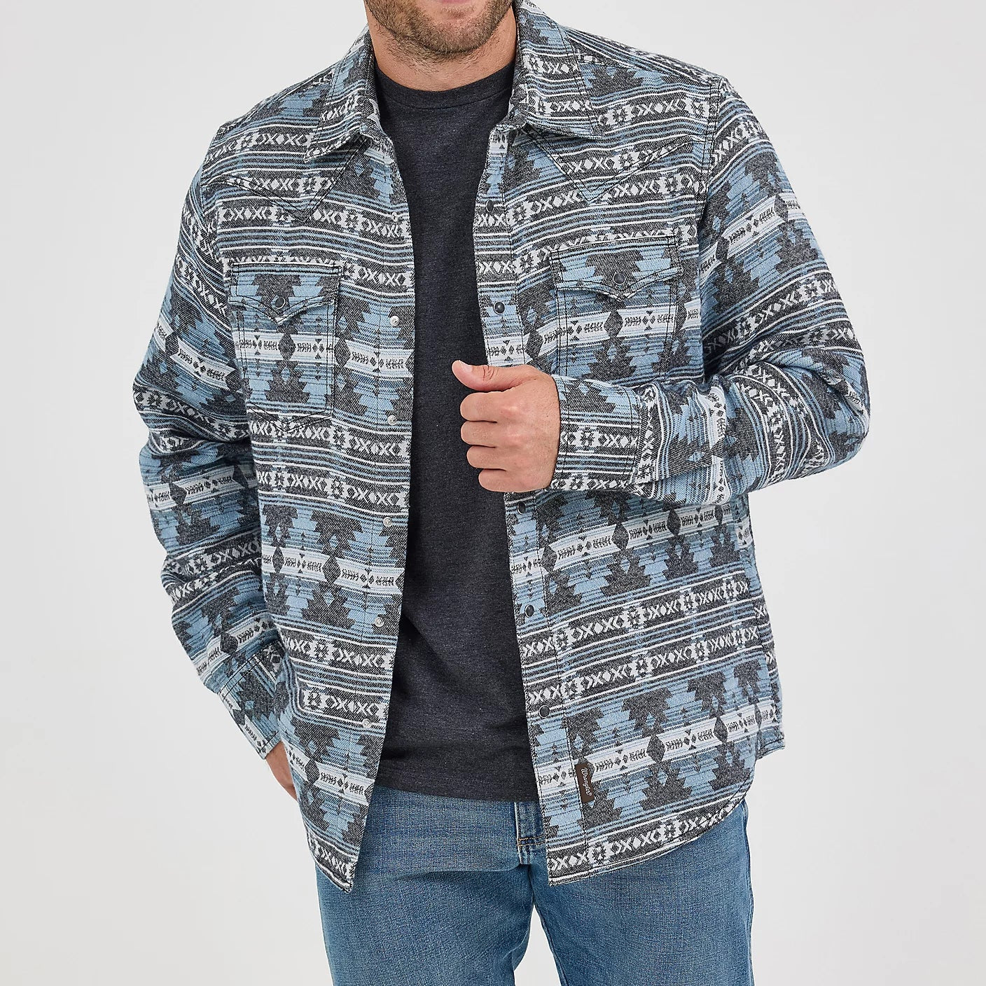 Wrangler Retro Men's Premium Jacquard Snap Shirt in Baby Blue (Availab ...