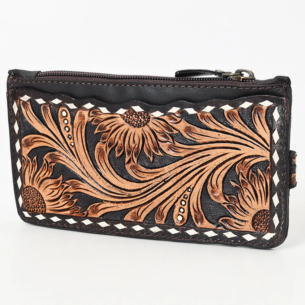American Darling Buckstitched Floral Tooled Leather Card Wallet ...
