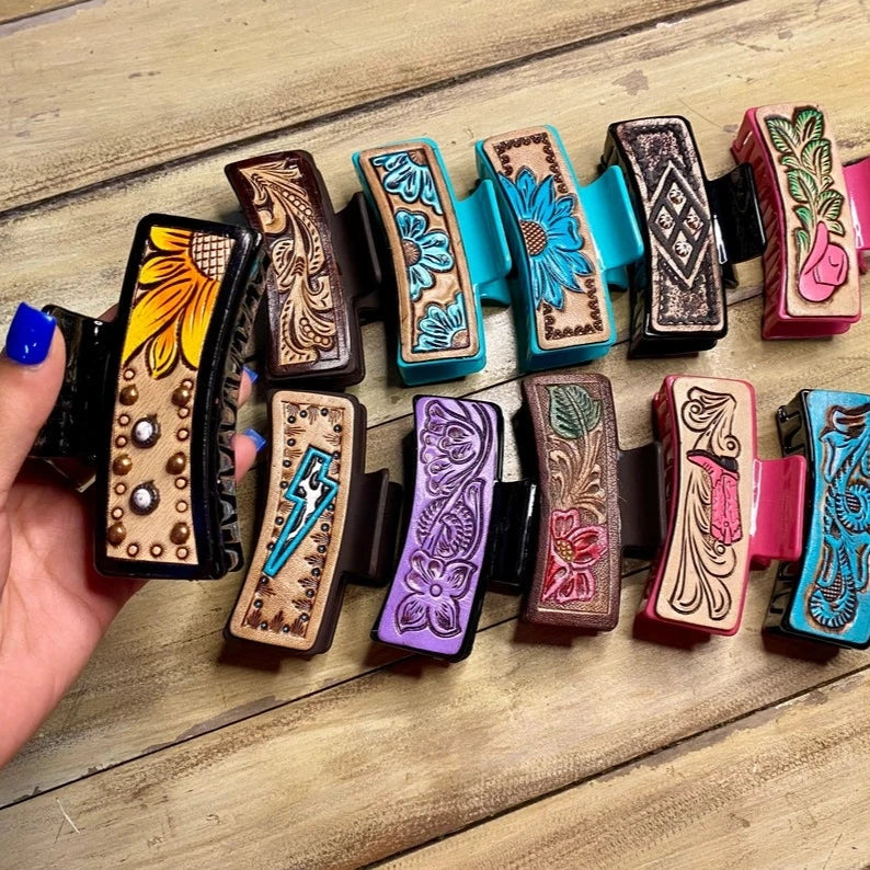 4" Tooled Leather Western Claw Clips – Branded Country Wear