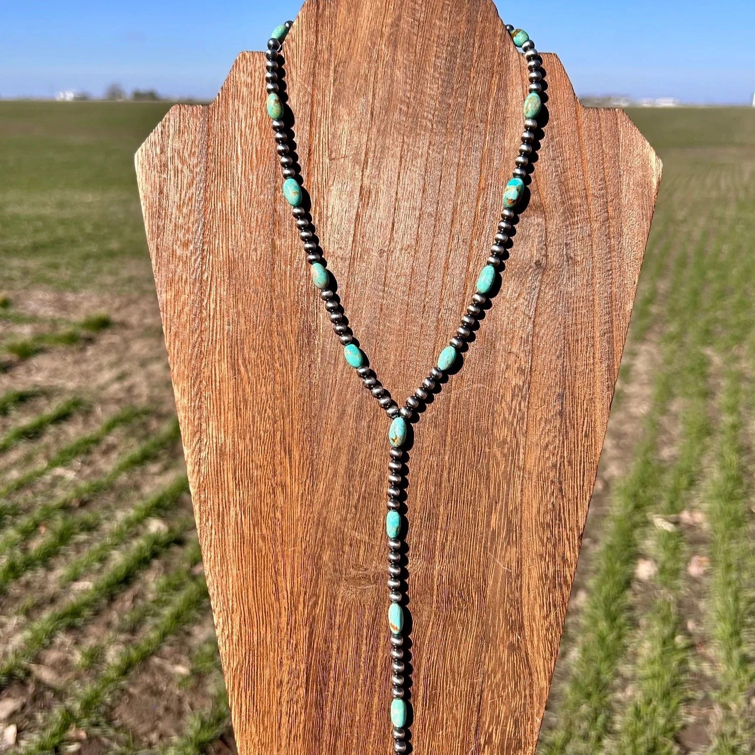 Thunder & Stone Genuine Kingman Turquoise & Navajo Pearl 16" Lariat Ne ...